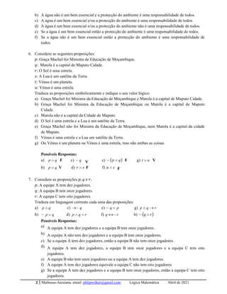Lógica matemática (exercícios resolvidos) | PDF
