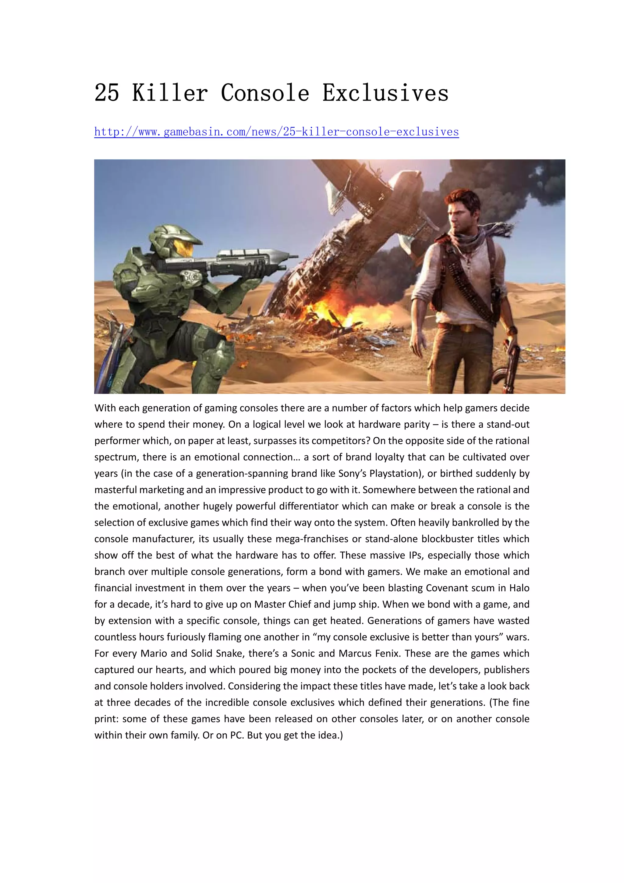 25 killer console exclusives www.gamebasin.com