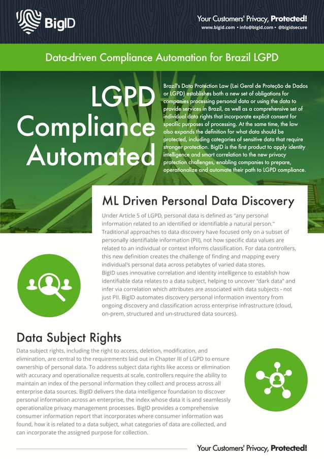 BigID Data Sheet: LGPD Compliance Automated | PDF