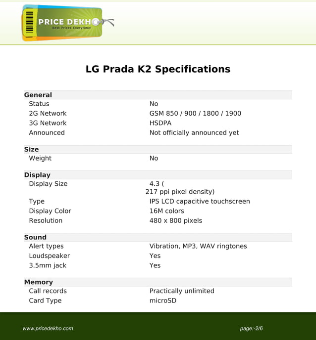 LG+Prada+K2+specification | PDF
