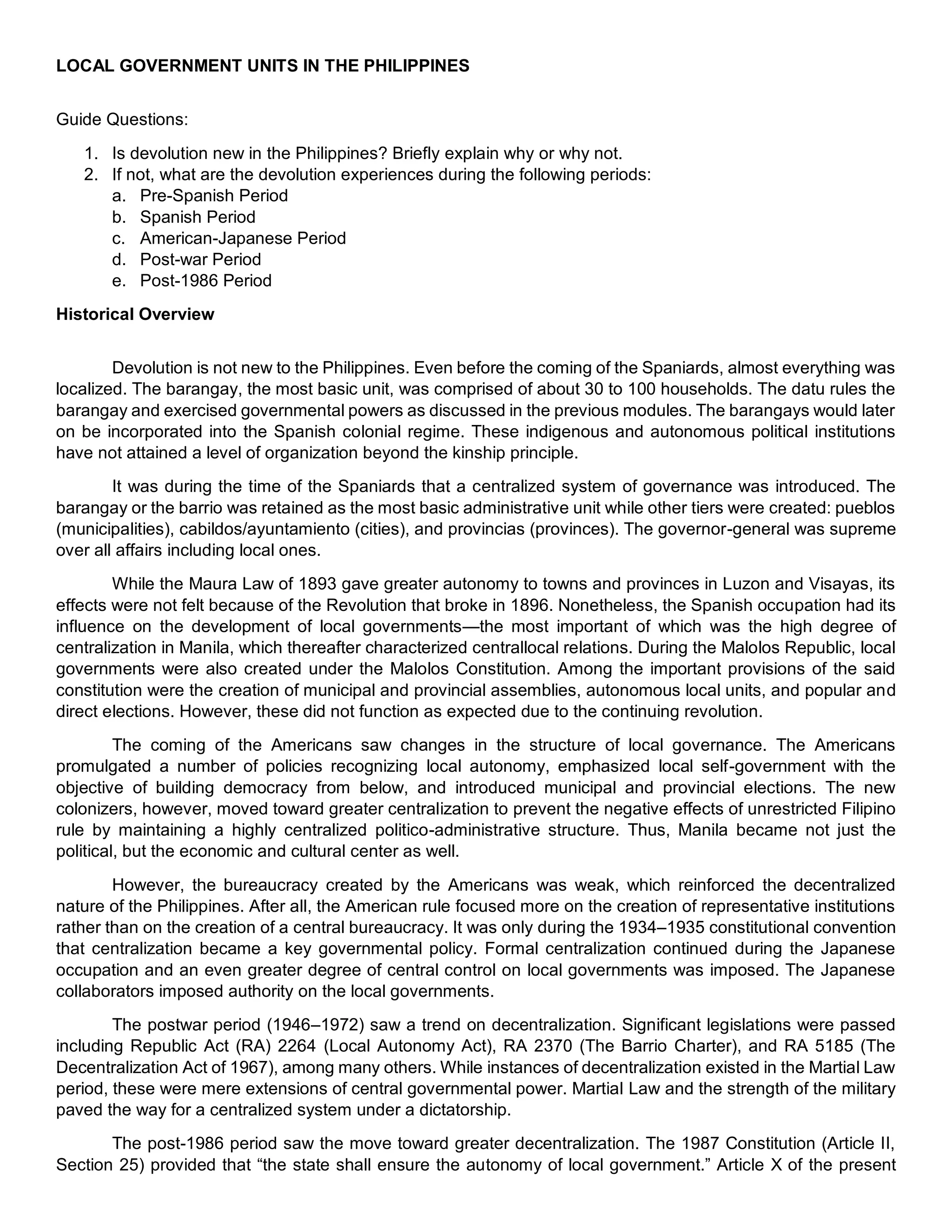 LGU historical overview | PDF