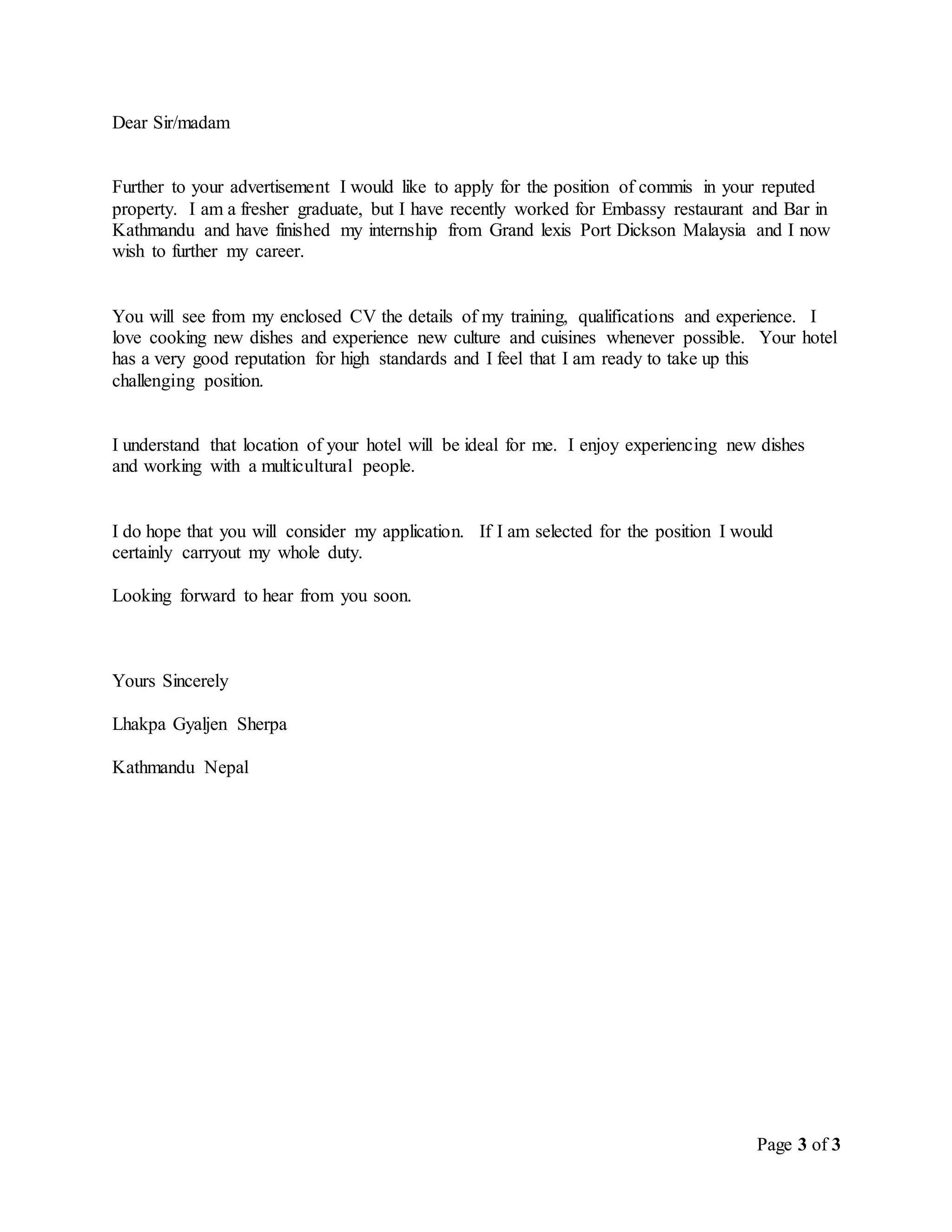 cv for commis | DOCX