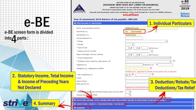 Lhdn e-filing guide for e-Be | PDF
