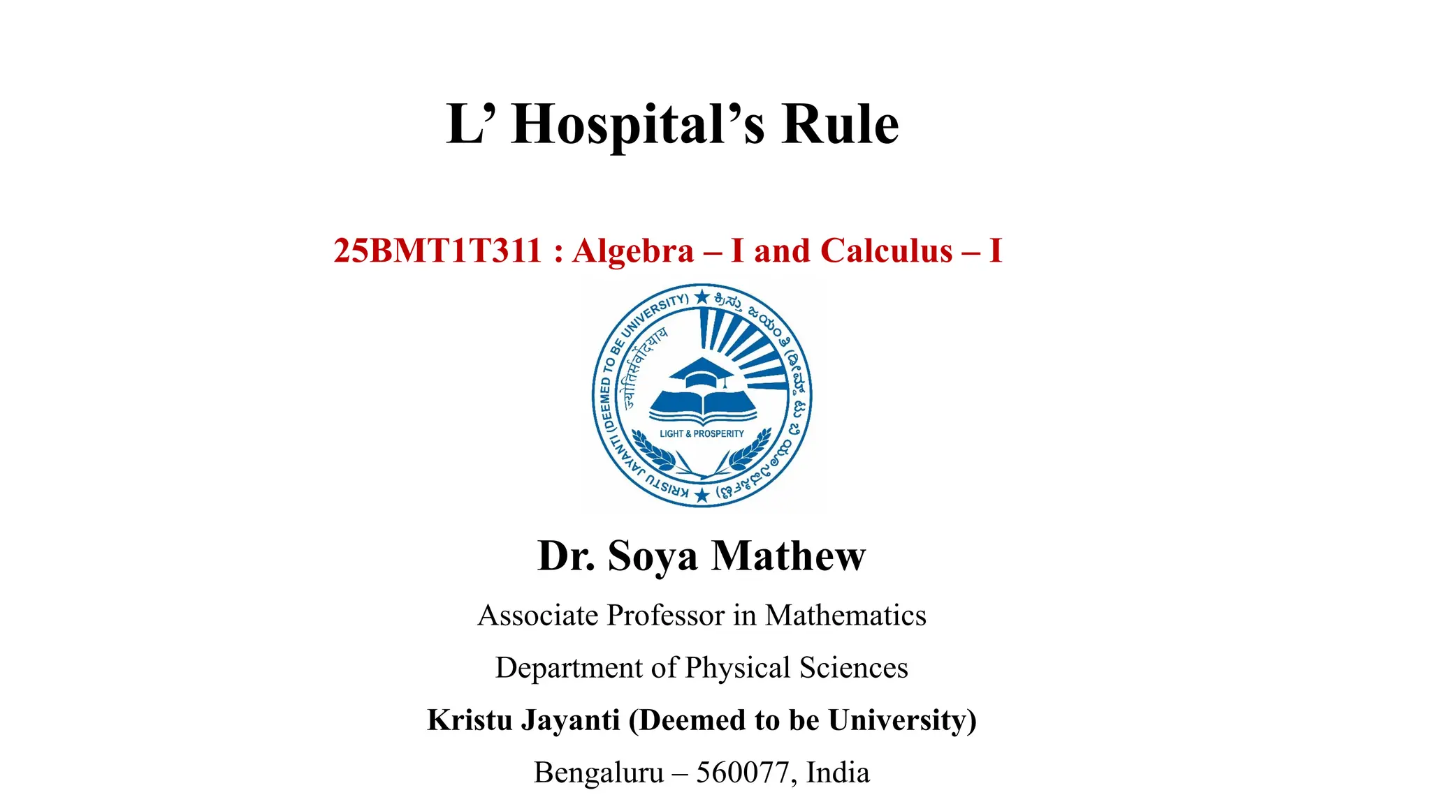 L Hospitals rule in Differential Calculus.pptx