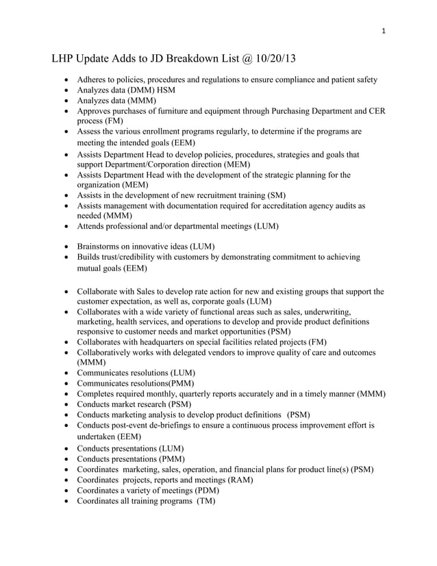 Lhp update adds (alpha) to jd breakdown list | PDF
