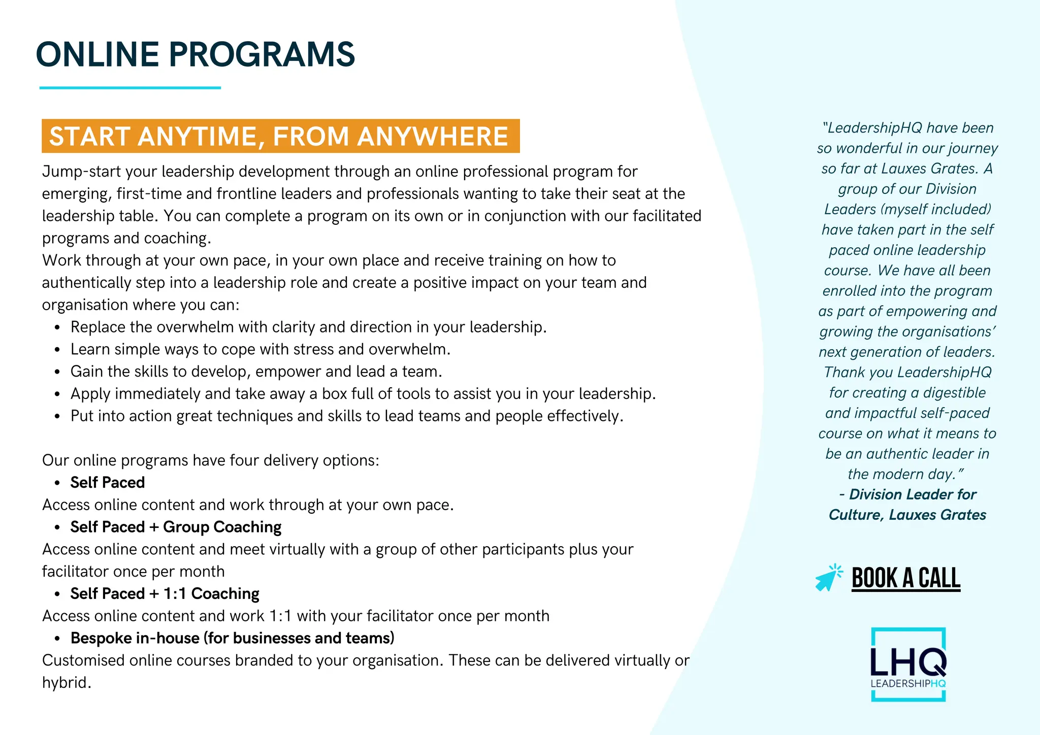 LeadershipHQ Flyer 2026 - explore our award winning services | PDF