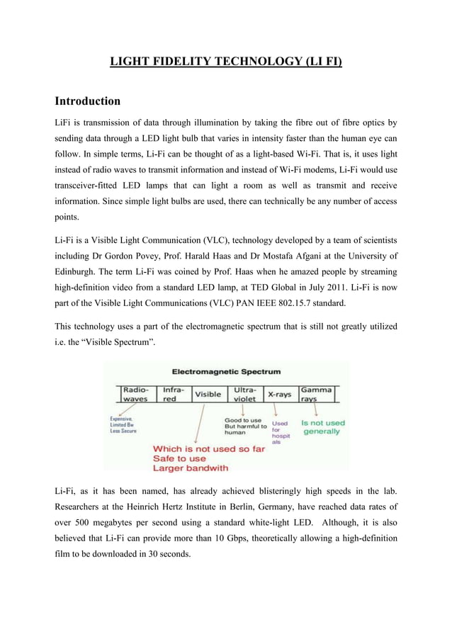 LIGHT FIDELITY TECHNOLOGY (LI FI) | PDF