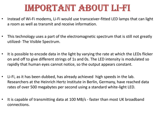 Li fi technology | PPTX | Computer Networking | Computing