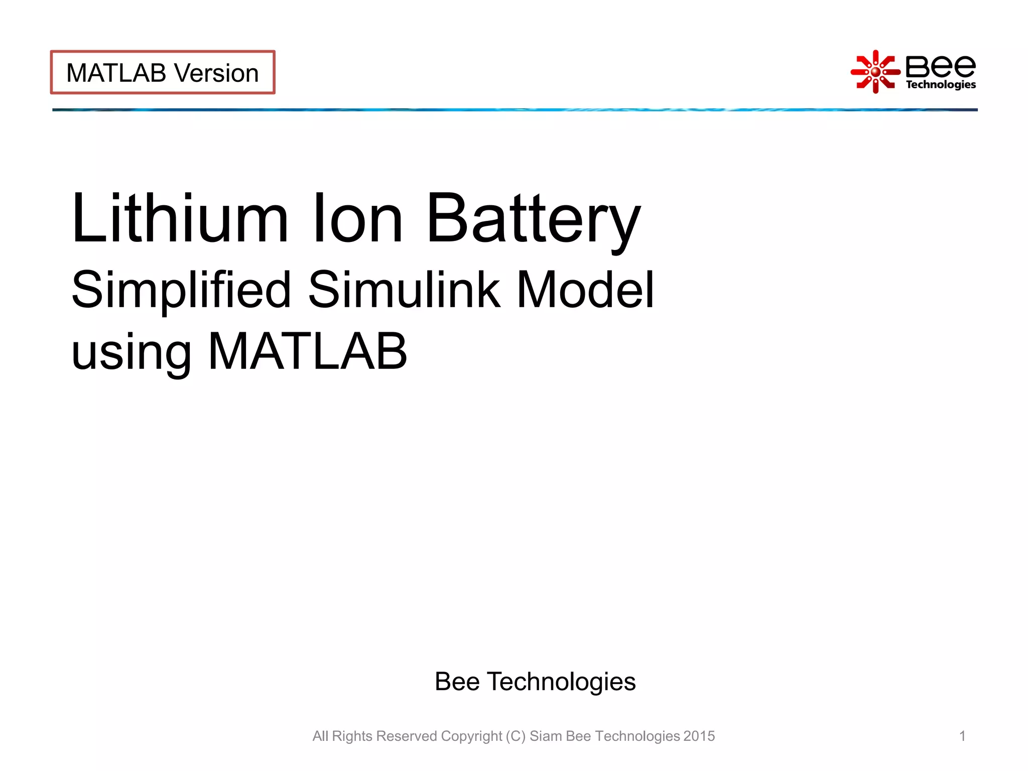 Lithium Ion Battery Simplified Simulink Model using MATLAB | PDF