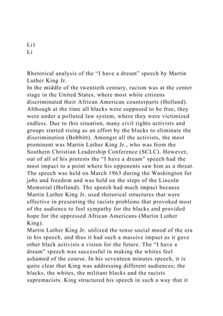 Li1LiRhetorical analysis of the I have a dream” speech by.docx