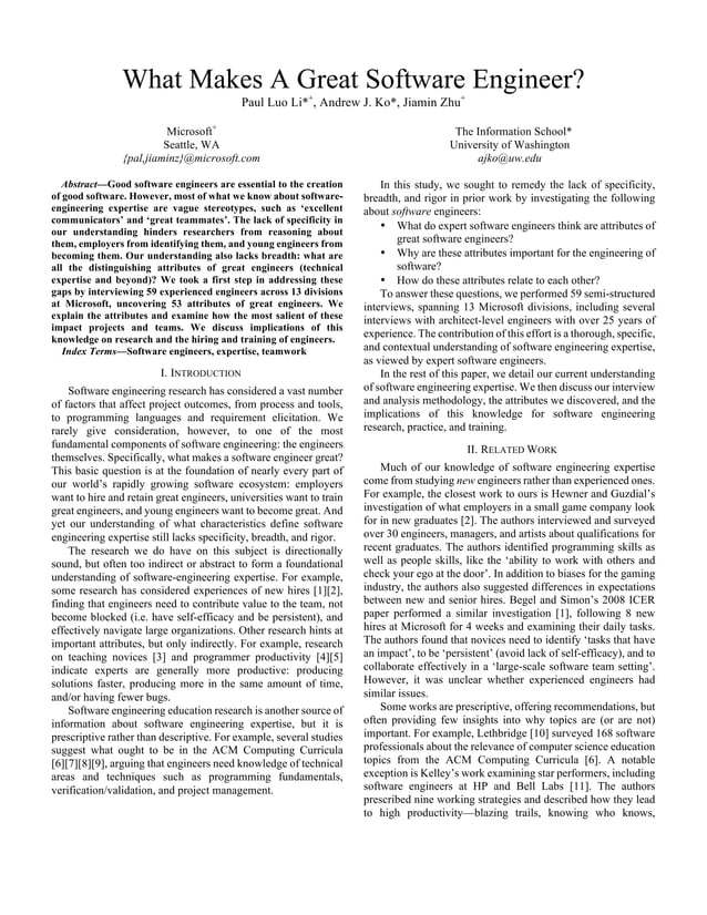 what makes a great software engineer? | PDF | Resume Writing and Advice ...