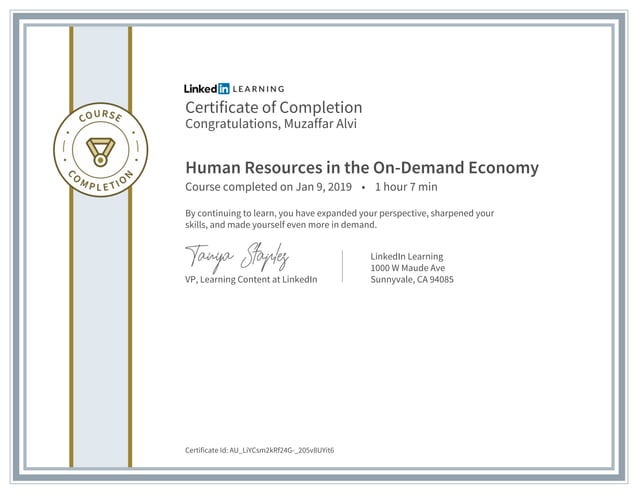 Certificate ofcompletion human resources in the on demand economy | PDF ...
