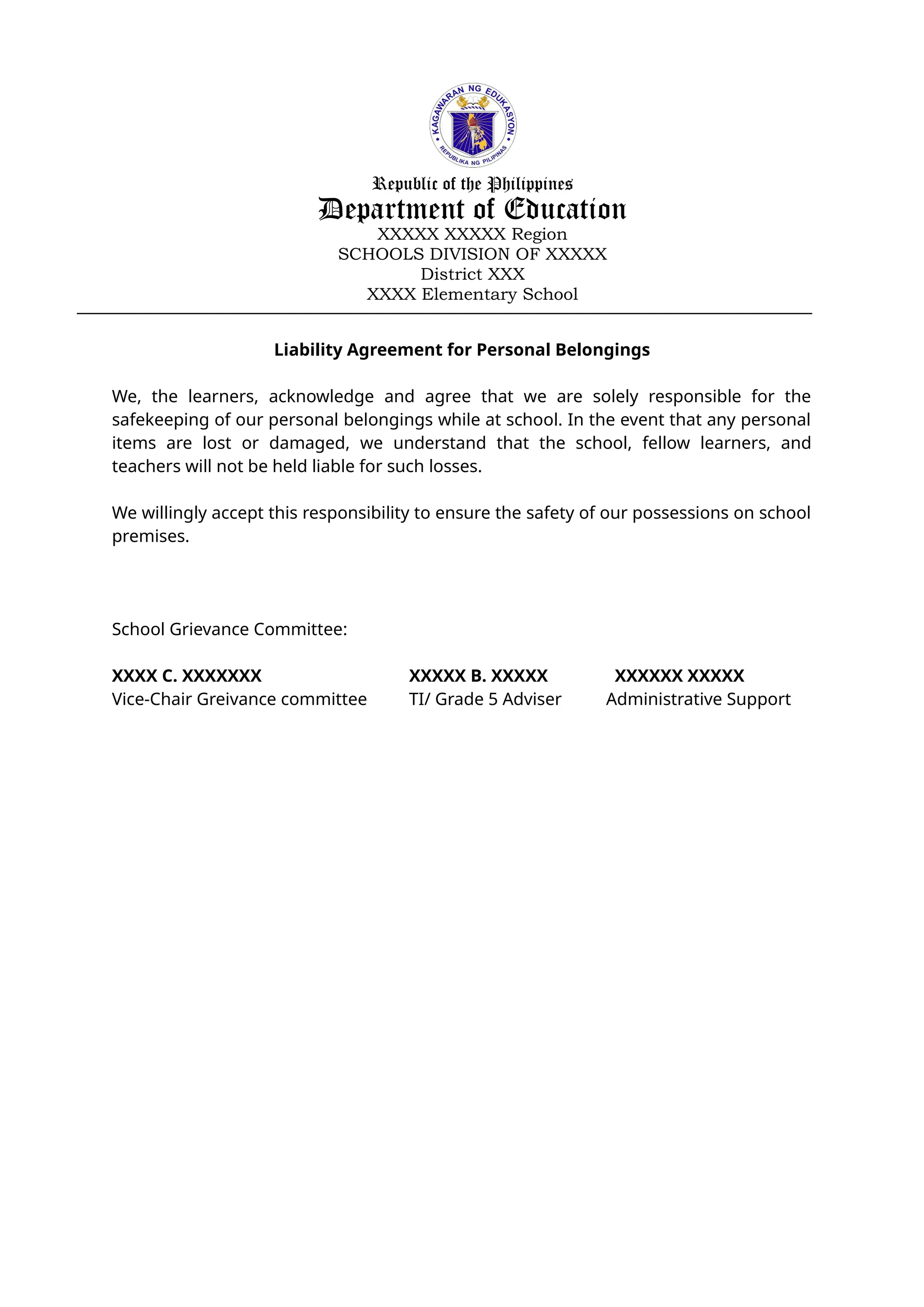 Liability Agreement for Personal Belongings XXXX.docx
