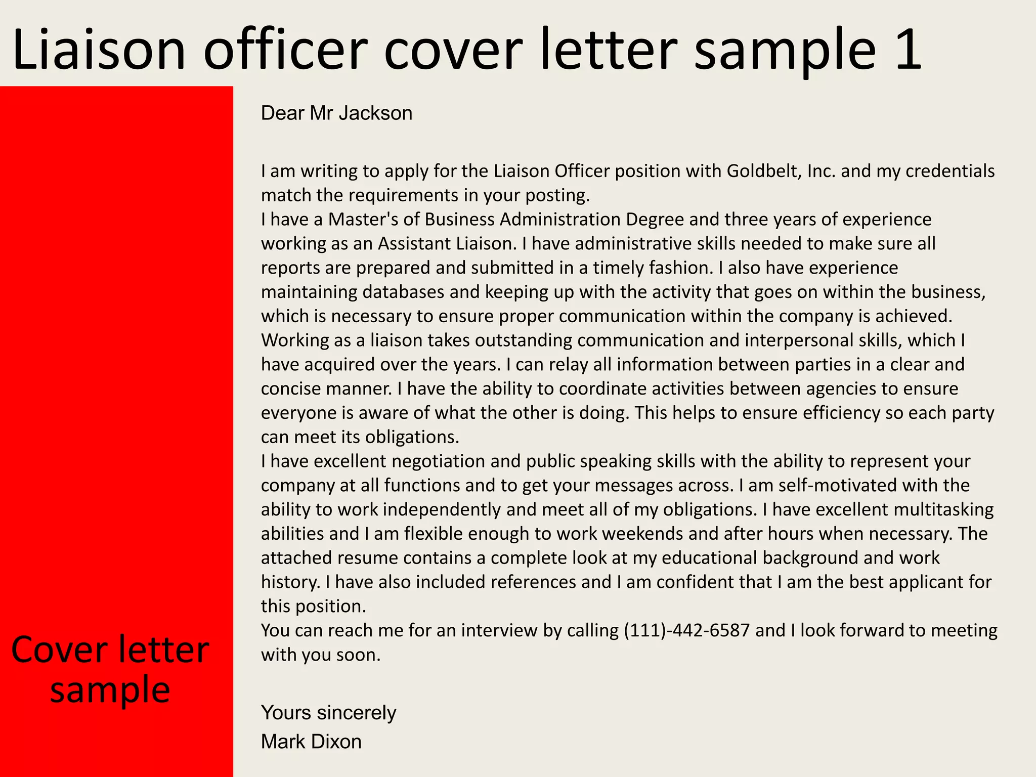 Liaison officer cover letter | PPT