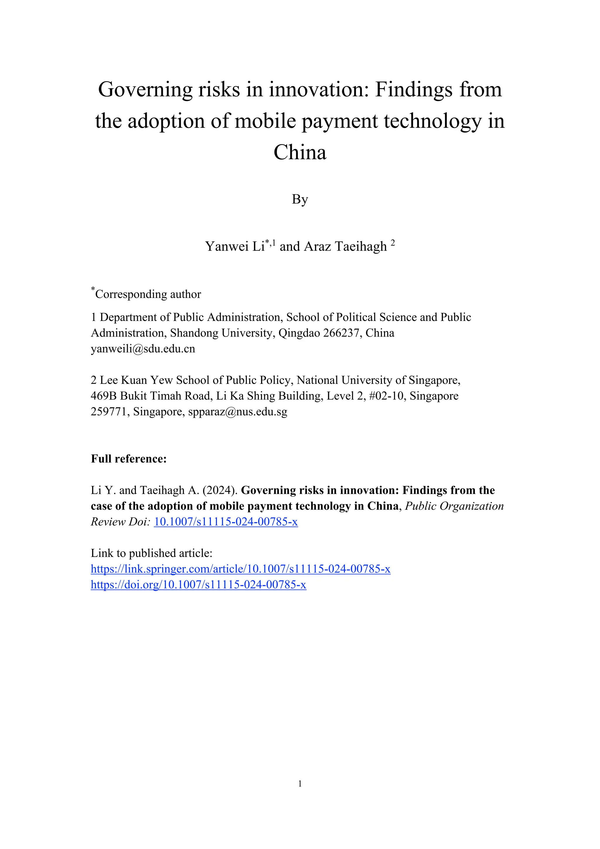 Governing Risks in Innovation: Findings from the Adoption of Mobile ...