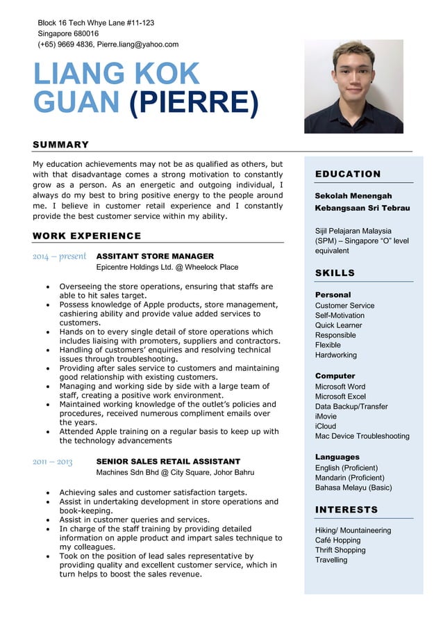 Liang kok guan (pierre) resume 2018 | PDF