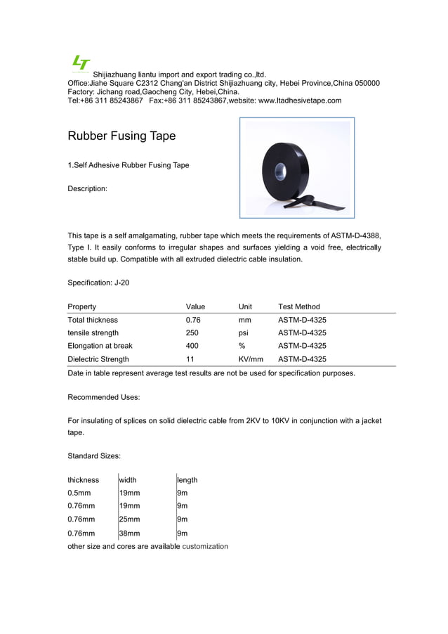 Liantu tape rubber fusing tape specification | PDF