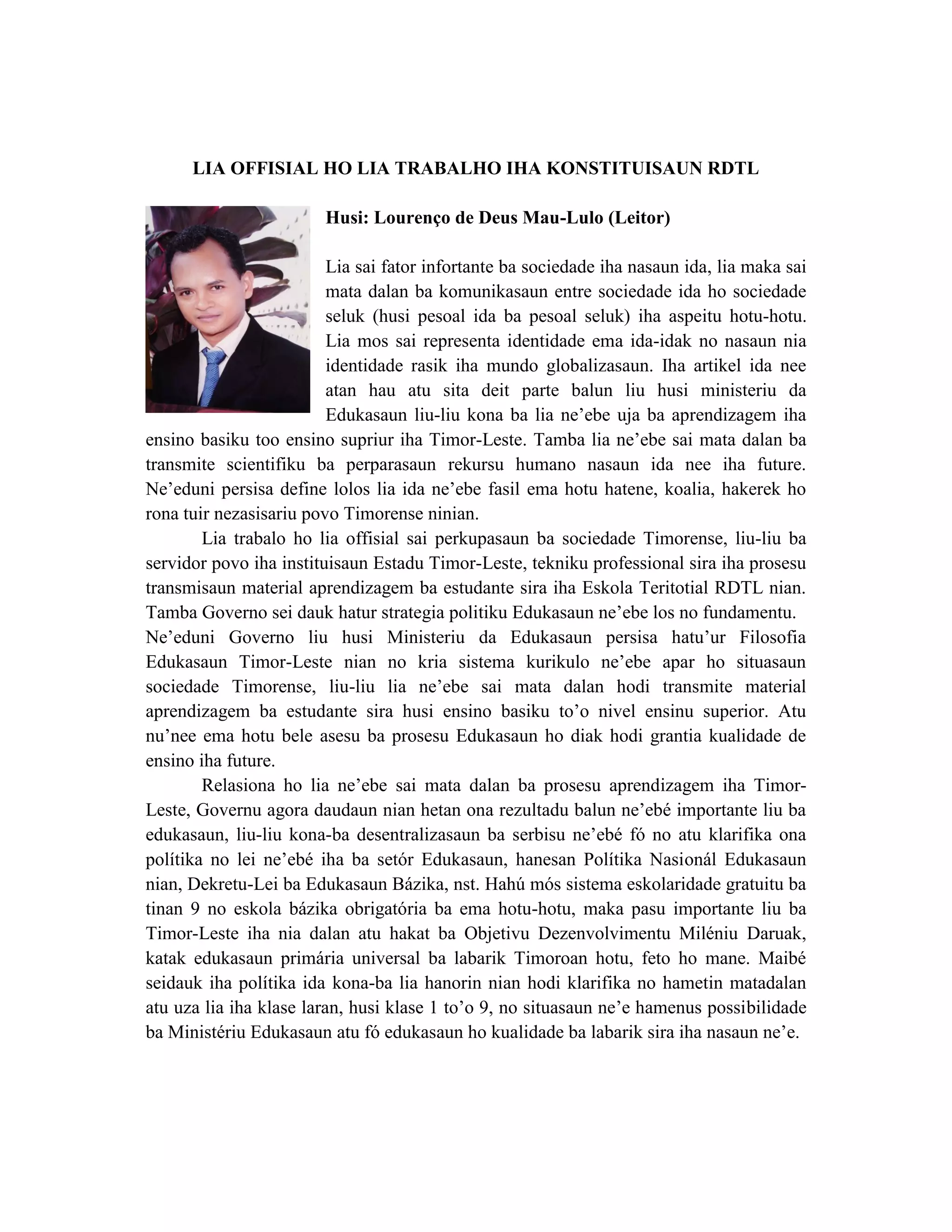 Lia offisial ho lia trabalho iha konstituisaun rdtl | PDF