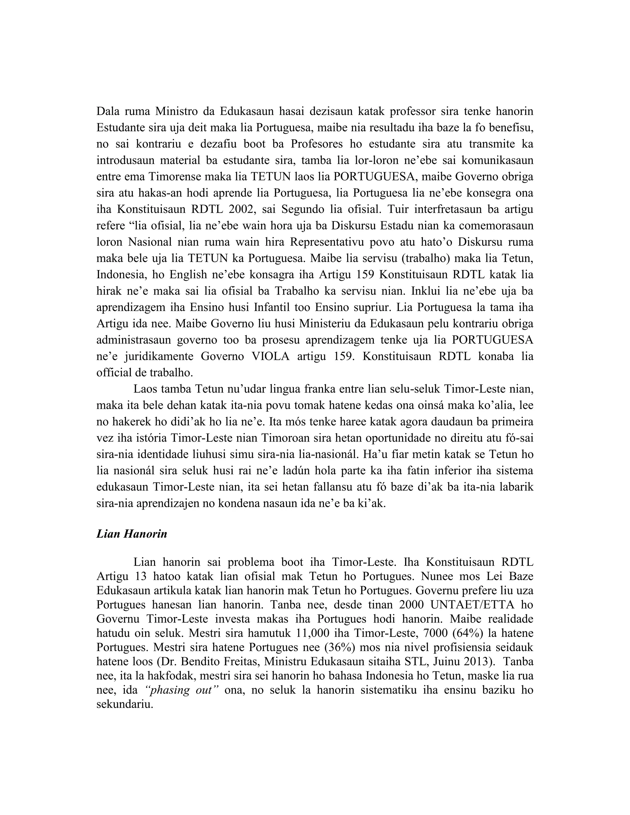 Lia offisial ho lia trabalho iha konstituisaun rdtl | PDF