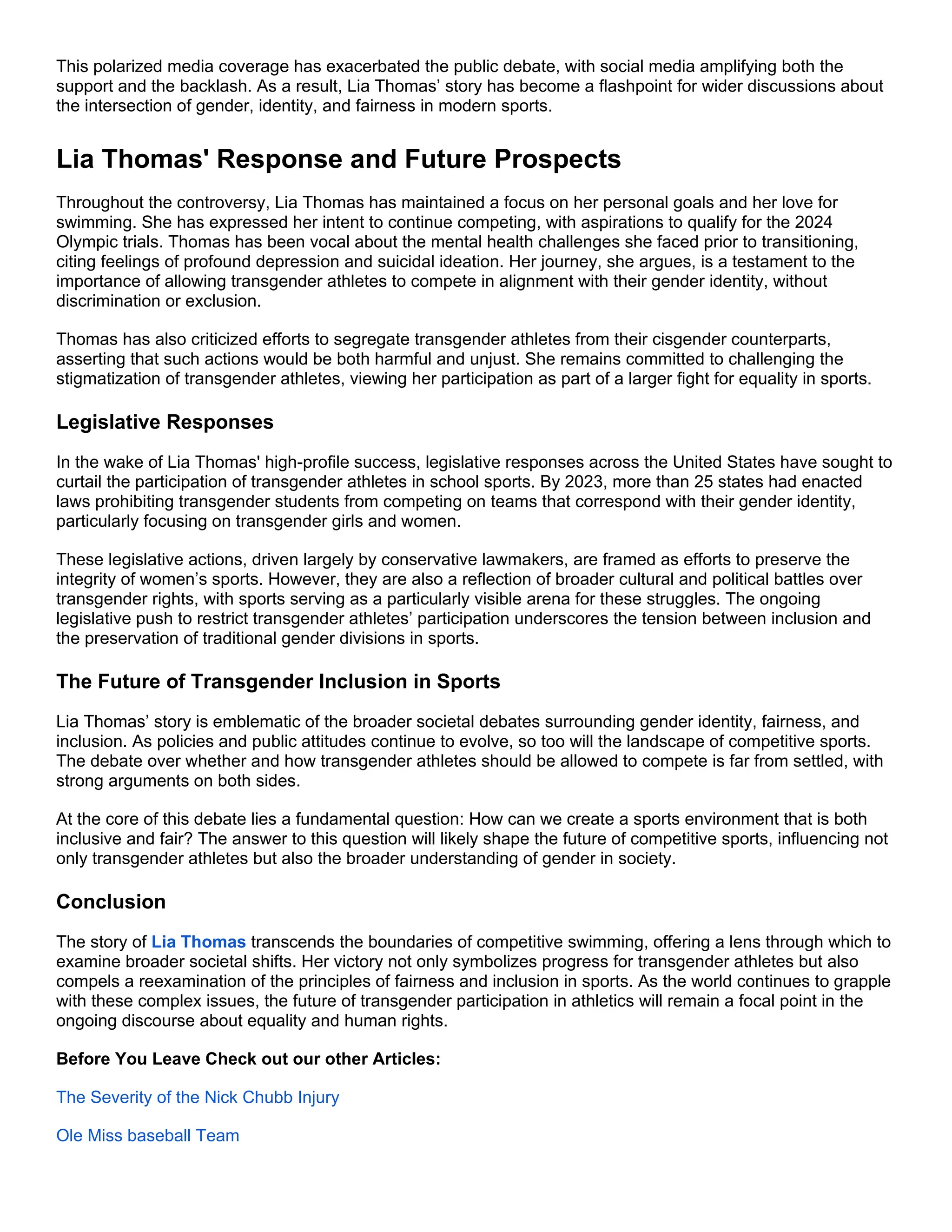 Lia Thomas and the Evolution of Transgender Inclusion in Sports.docx