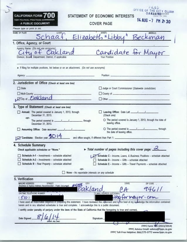 Libby Schaaf FPPC Form 700 | PDF