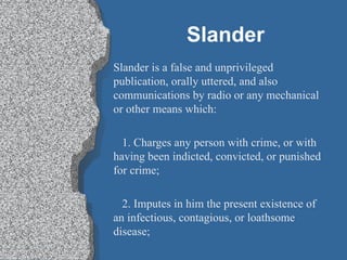 Defamation (Libel & Slander) | PPT