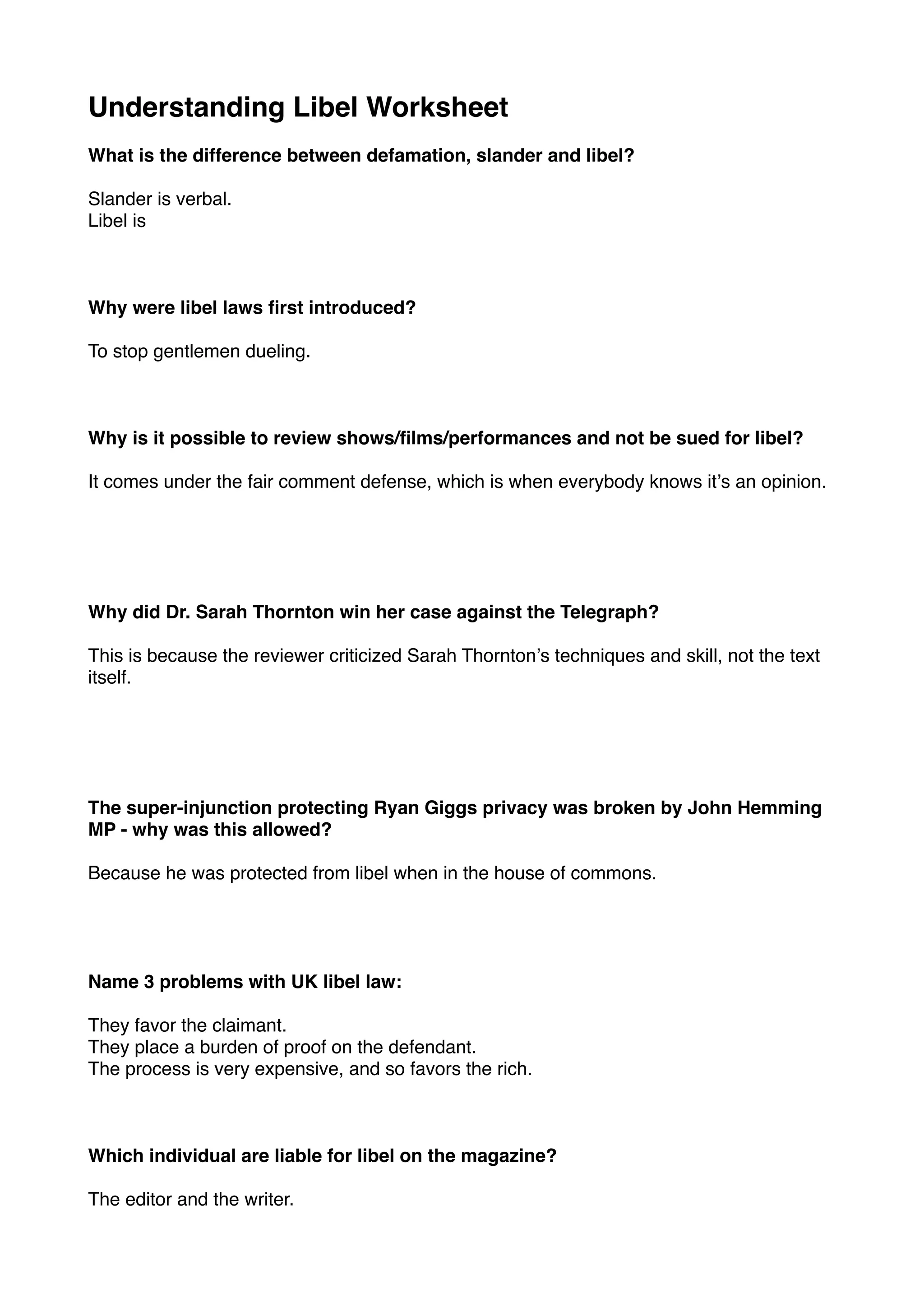 Libel Worsheet | PDF