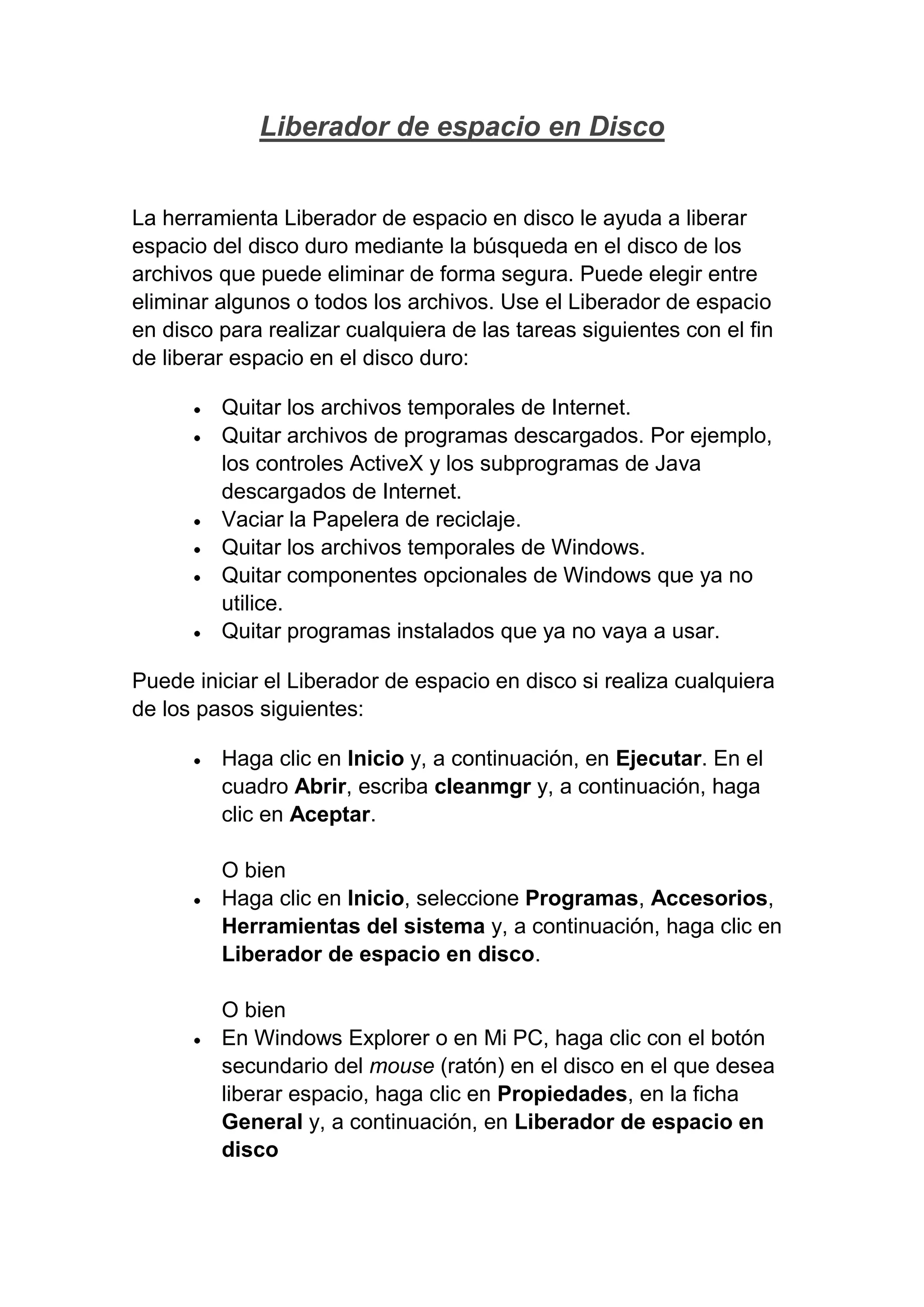 Liberador de espacio en disco | DOCX