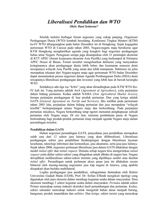 Liberalisasi pendidikan dan wto | PDF