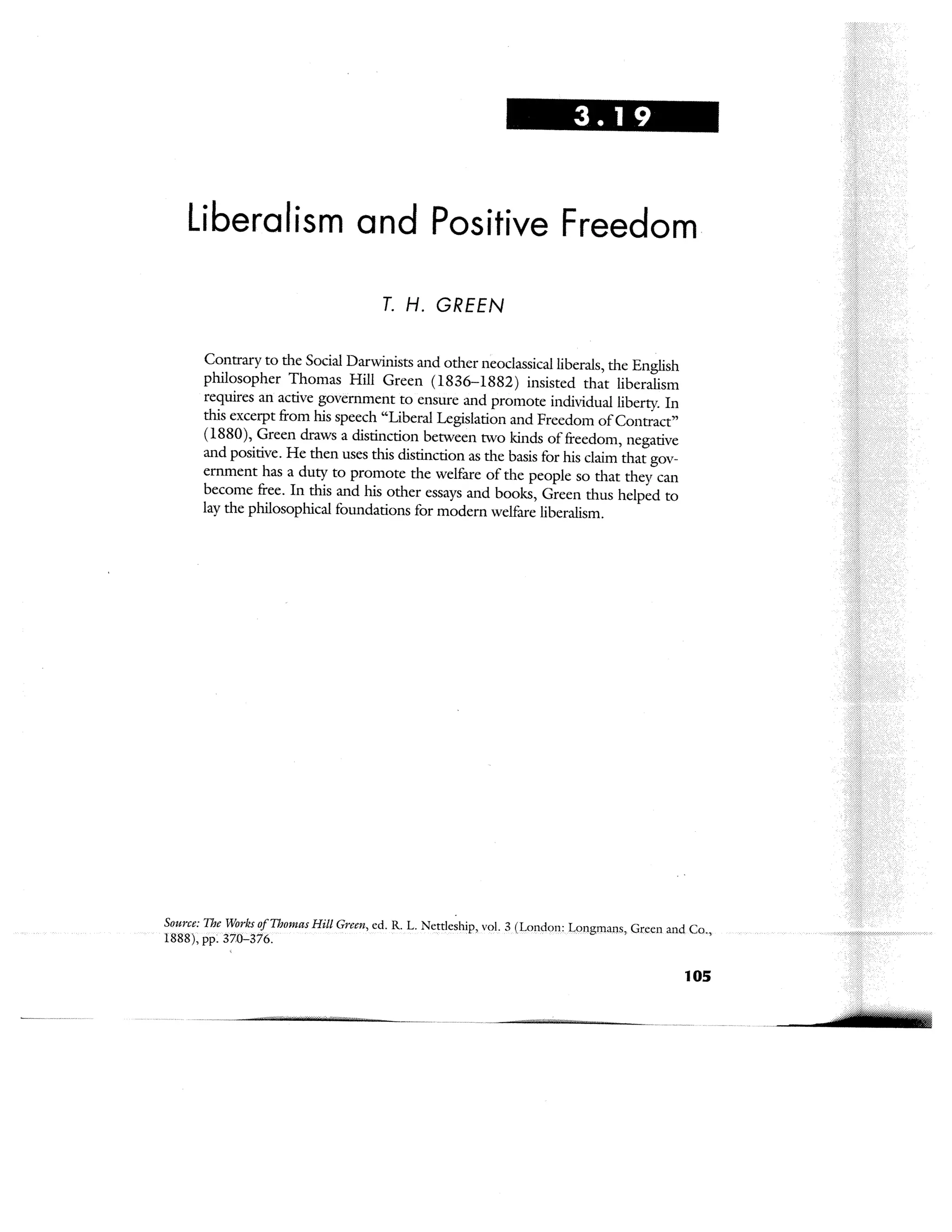 Liberalism and positive freedom by th green | PDF