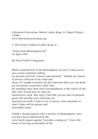 Liberation Curriculum, Martin Luther King, Jr. Papers Pro.docx ...