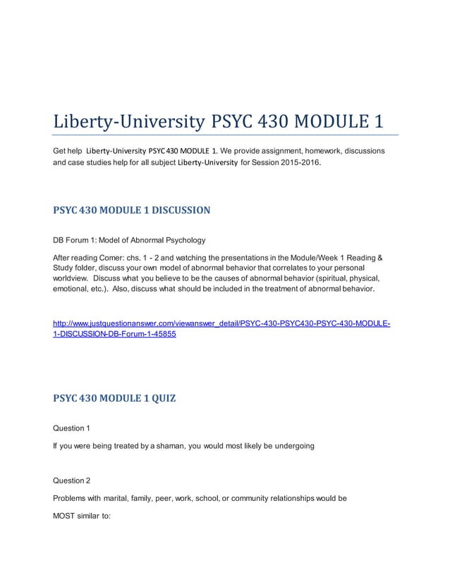 Liberty university psyc 430 module 1 | PDF