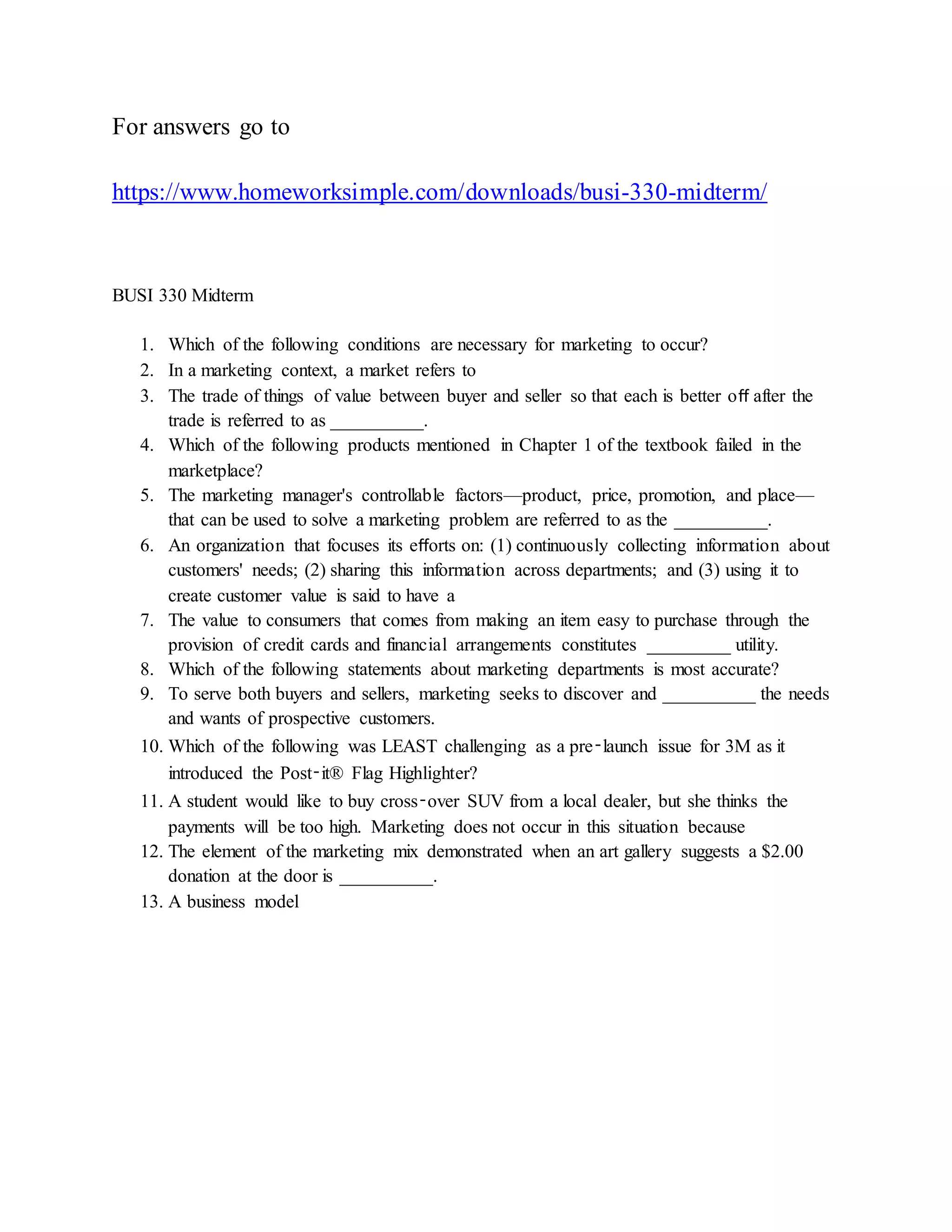 Liberty busi 330 midterm | DOCX | Marketing and Advertising | Business