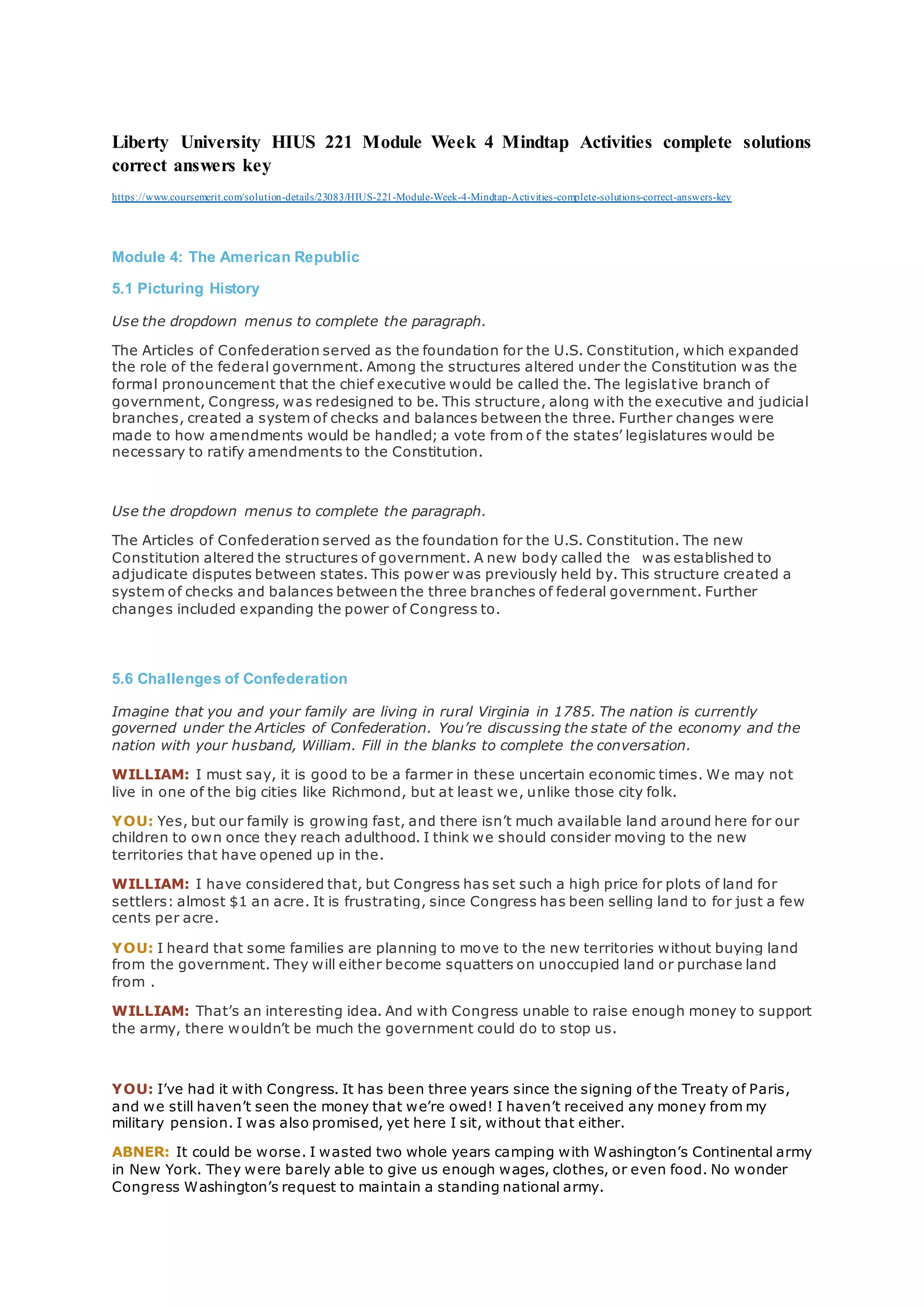 Liberty university hius 221 module week 4 mindtap activities complete solutions correct answers ...