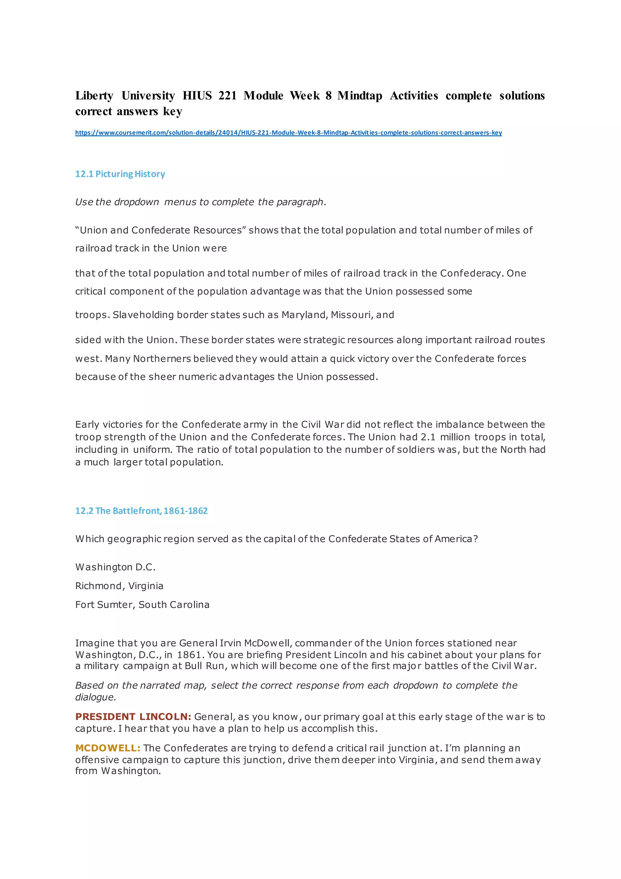 Liberty university hius 221 module week 8 mindtap activities complete solutions correct answers ...