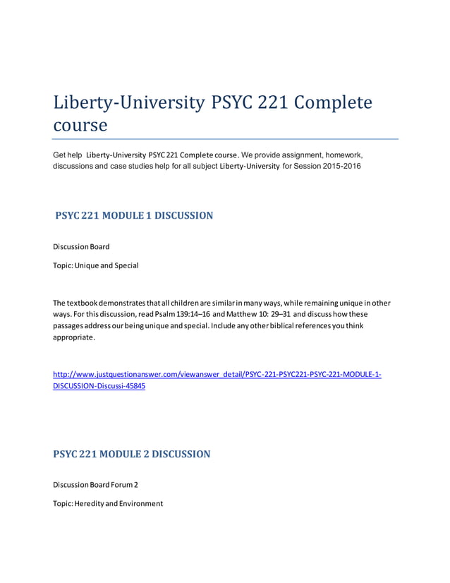 Liberty university psyc 221 complete course | PDF