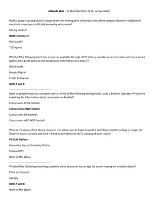 10 Question LibGuide Quiz | PDF