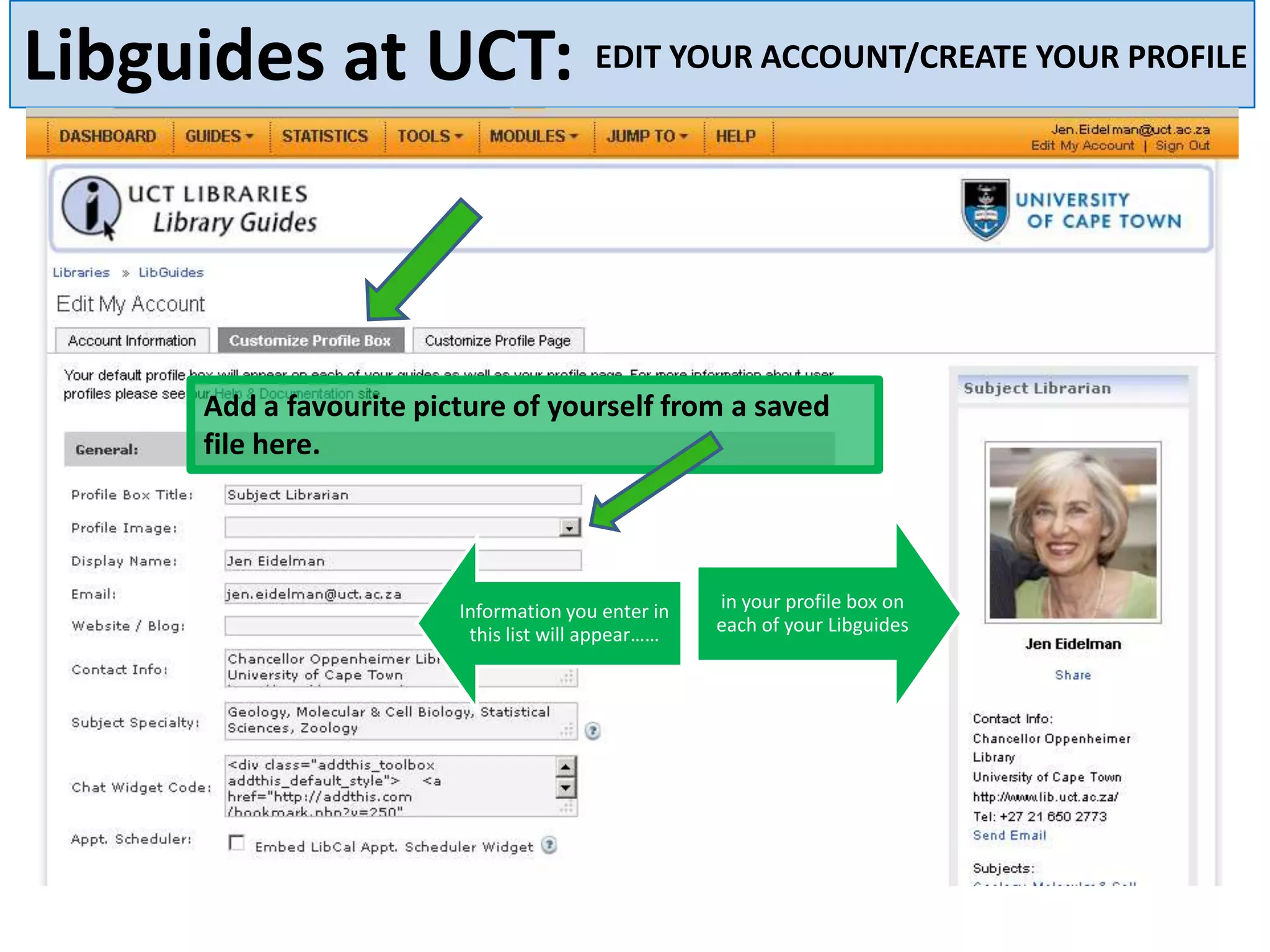 Libguides 2012 create your profile box | PPTX
