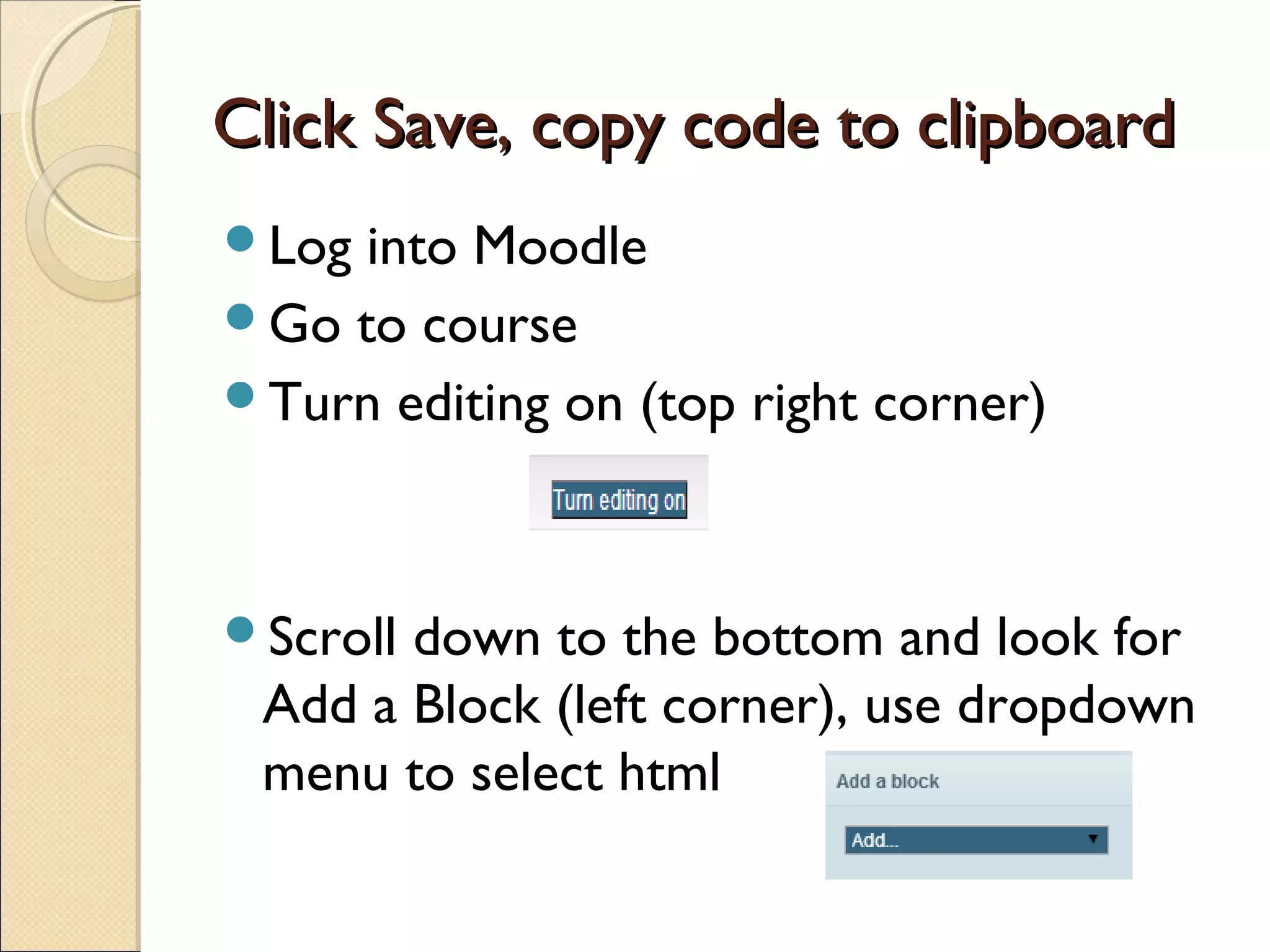 Placing a Course Guide widget in Moodle | PPT