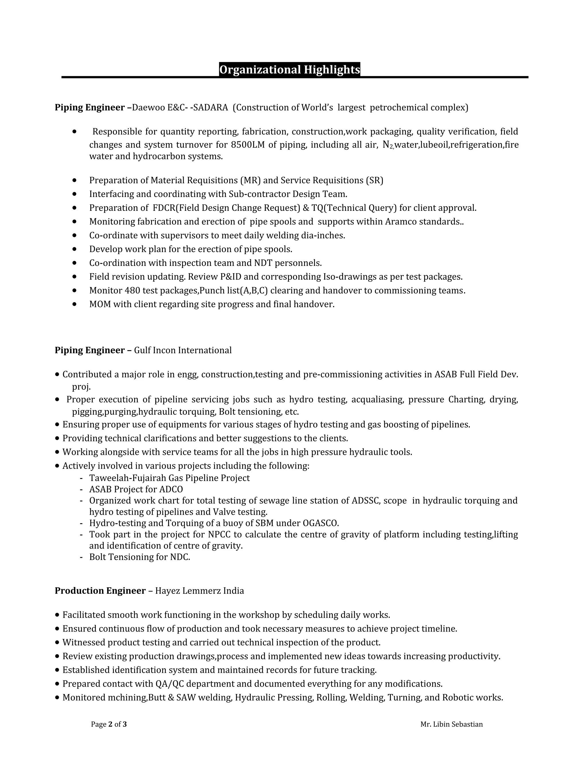CV- Piping Engineer (EPC) | DOC