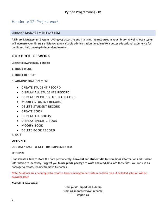 Library Management Project Description | PDF