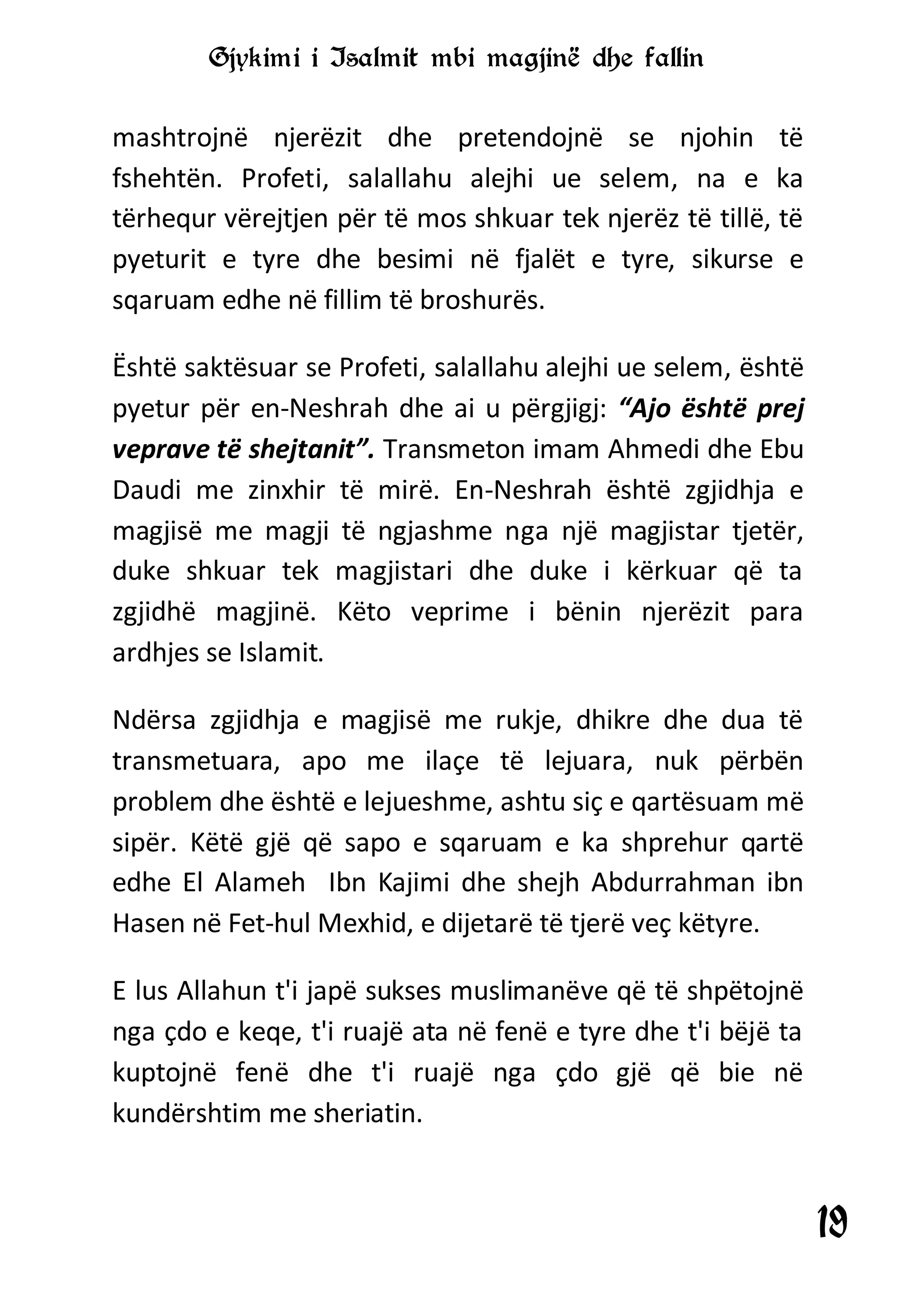 Gjykimi i Islamit mbi magjinë dhe fallin | PDF