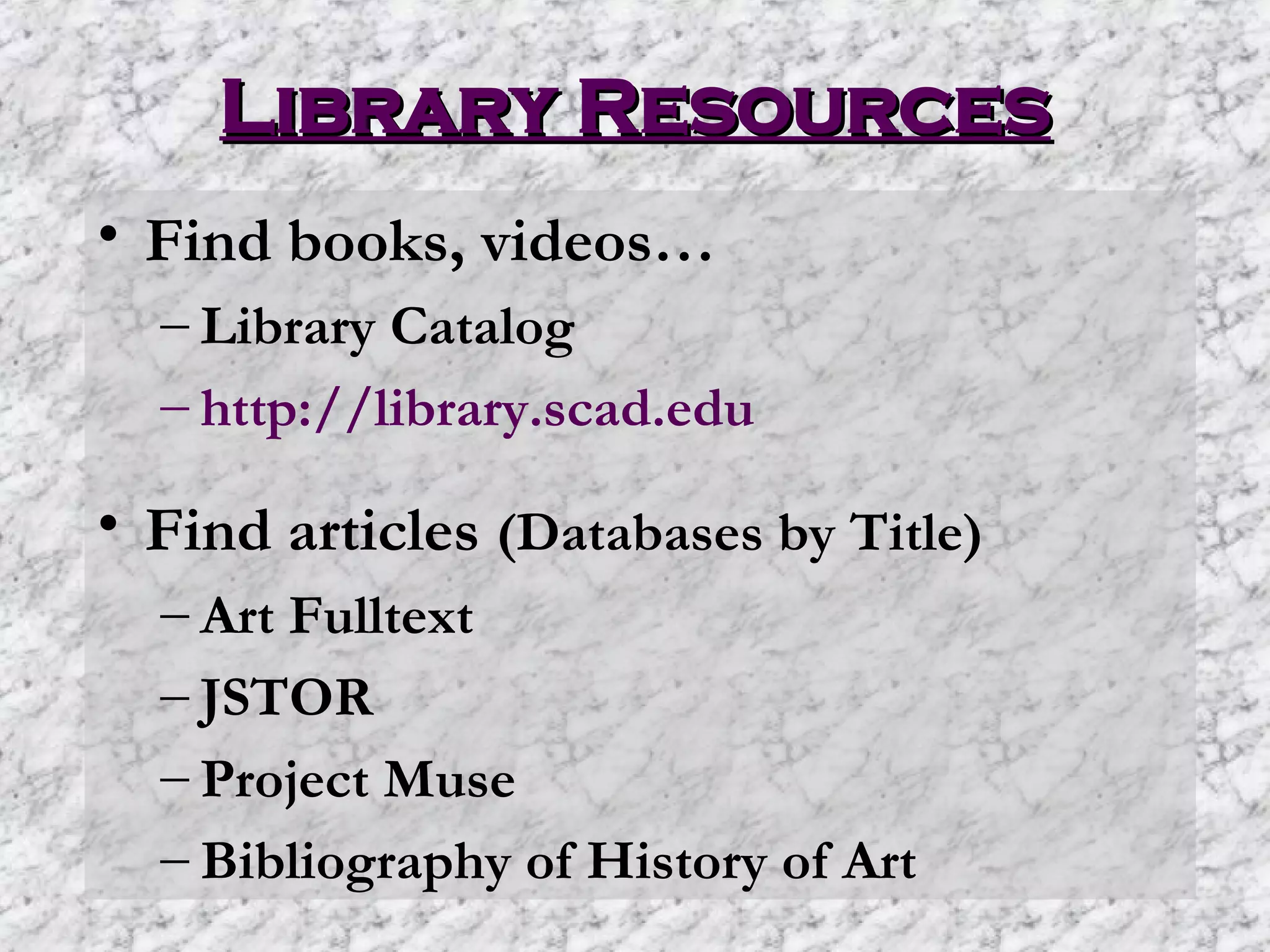 Library Instruction for Renaissance Art | PPT