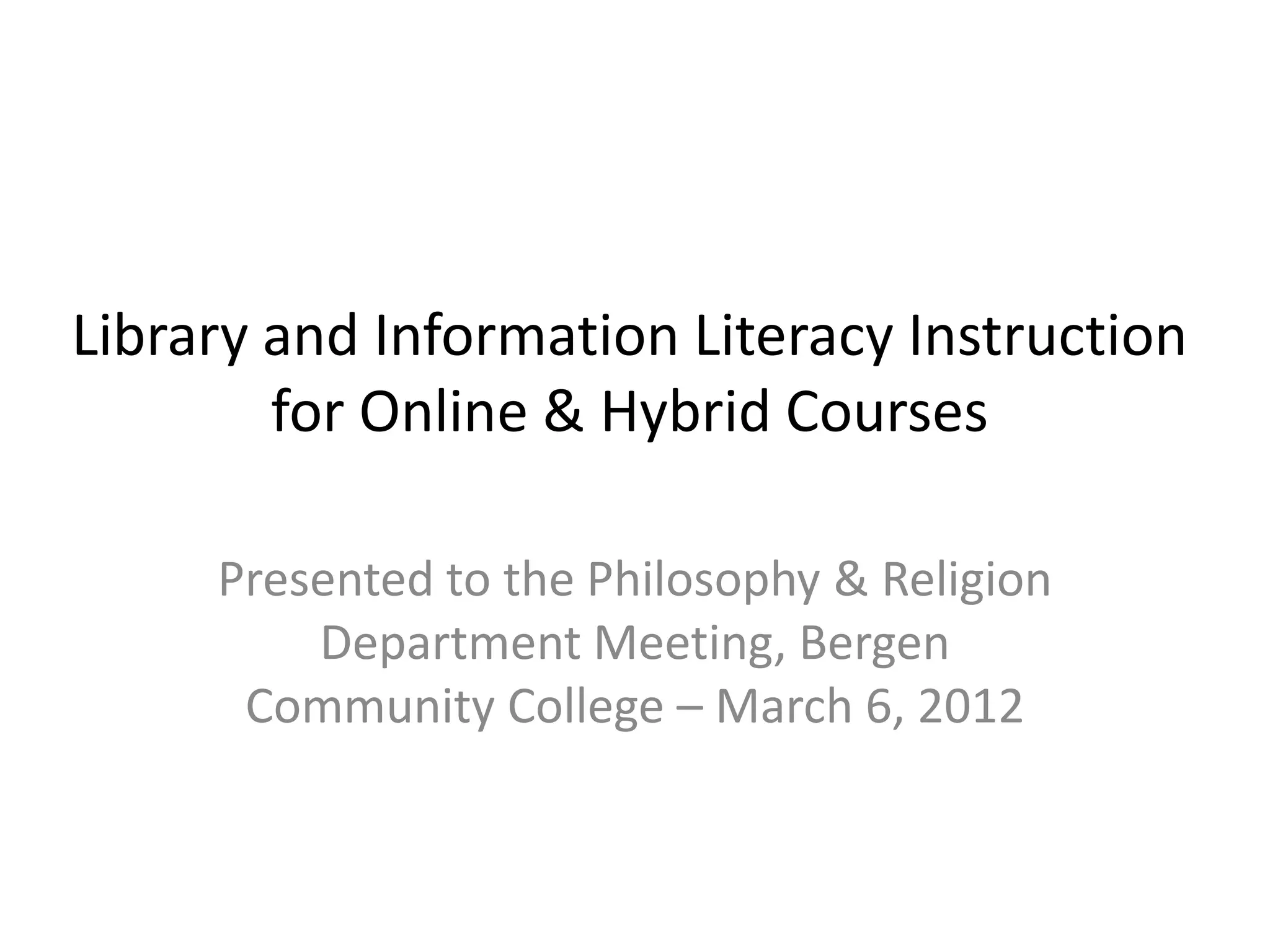 Library and information literacy instruction | PPT