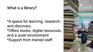 library orientation and research work in the library | PPTX