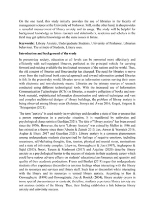 Library Anxiety among Undergraduate Students: A case study of ...
