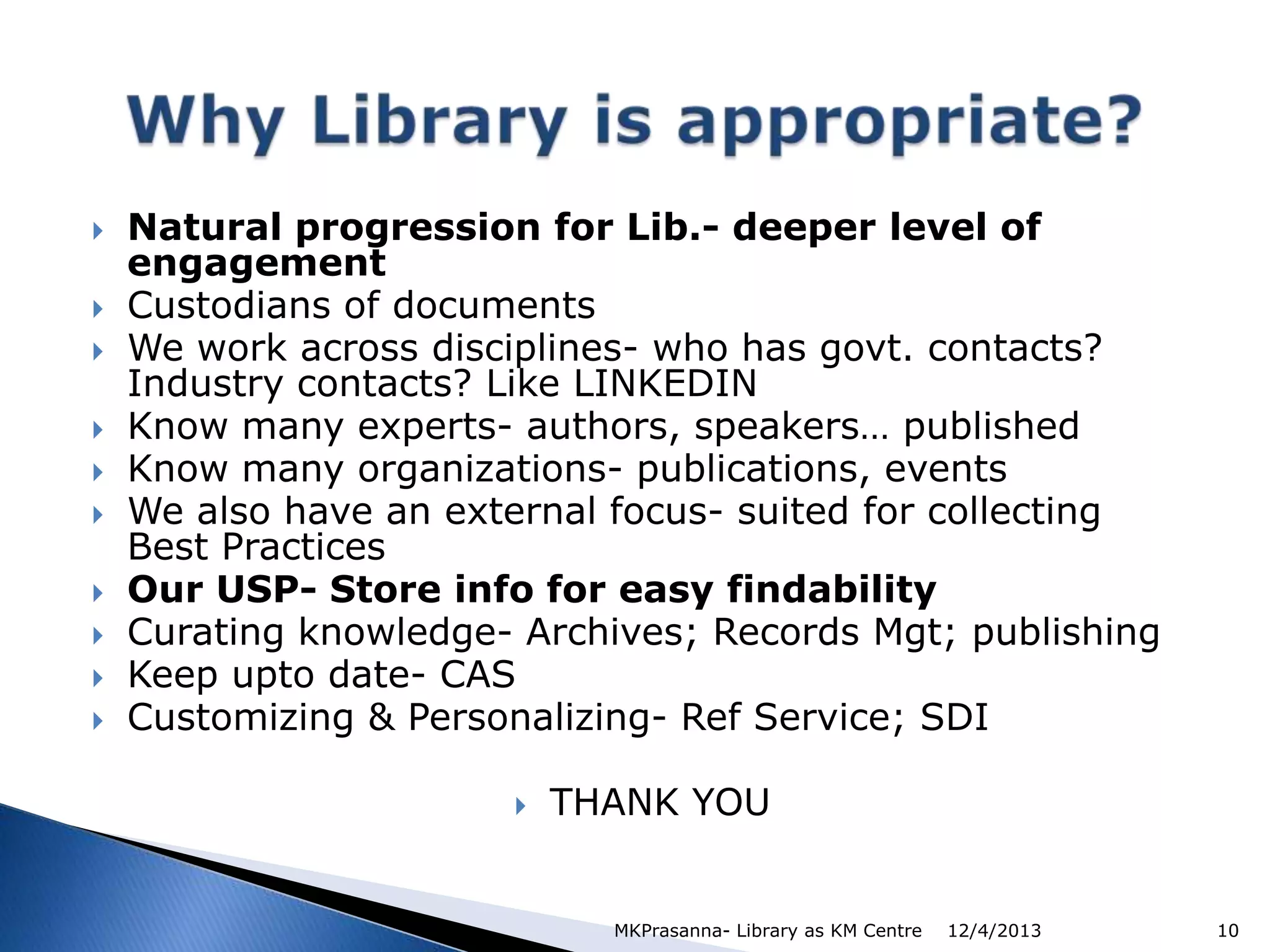 Library as a knowledge management centre | PPT