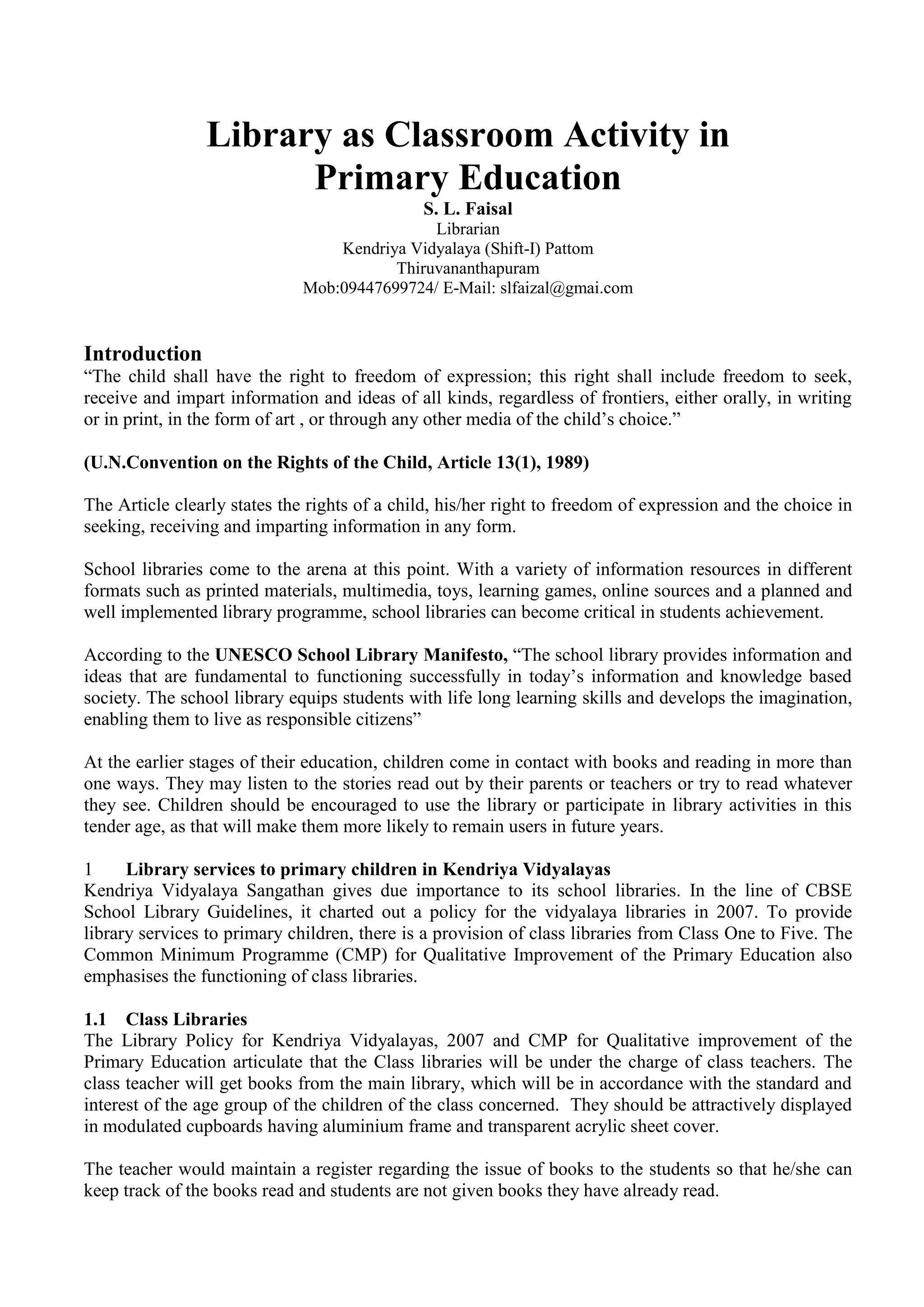 Library as a Classroom Activity in Primary Education: Activities for ...