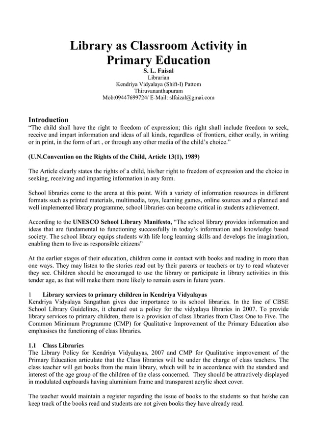 Library as a Classroom Activity in Primary Education: Activities for ...