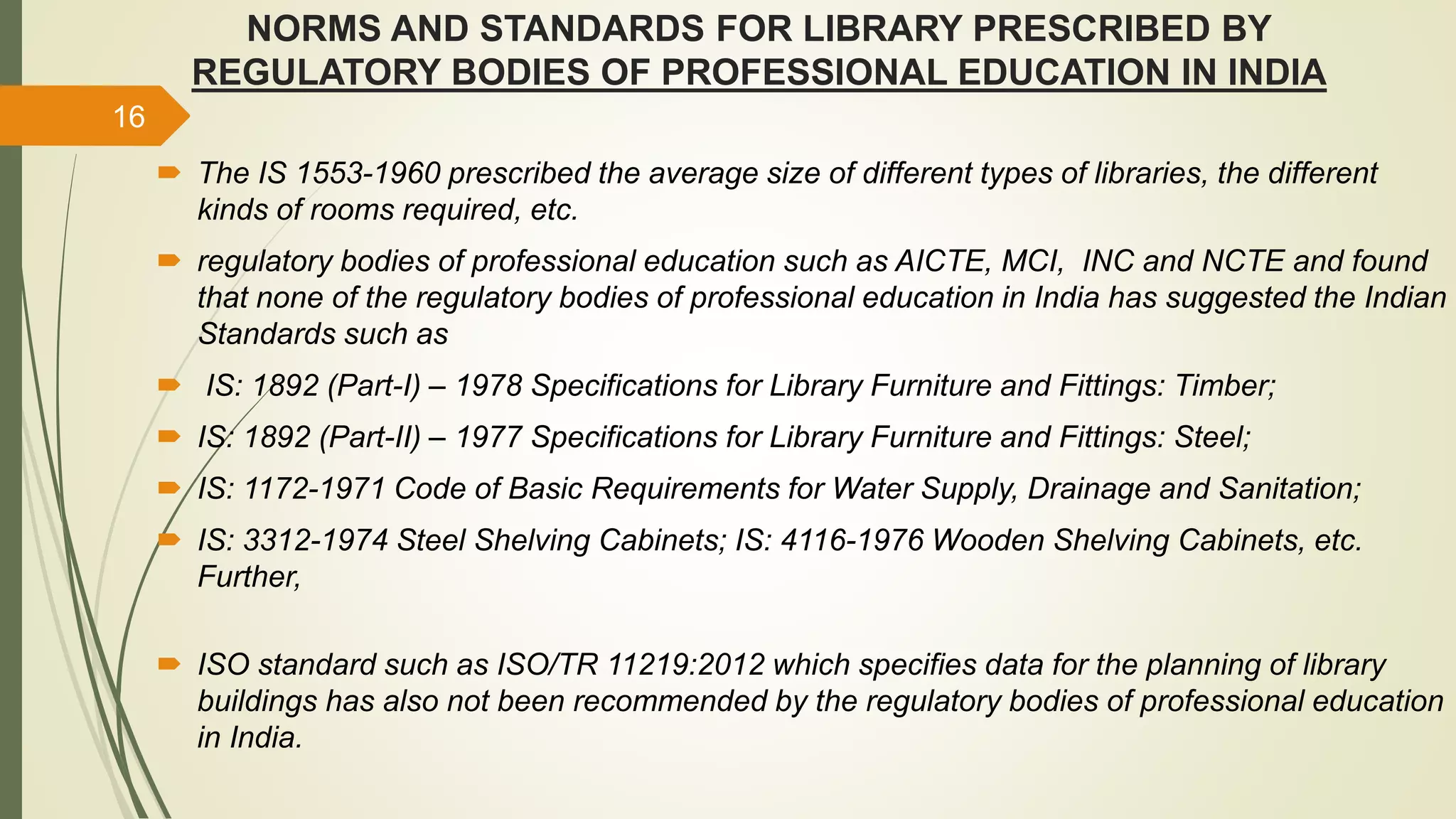 Library building, furniture, Equipment and its standards | PPTX
